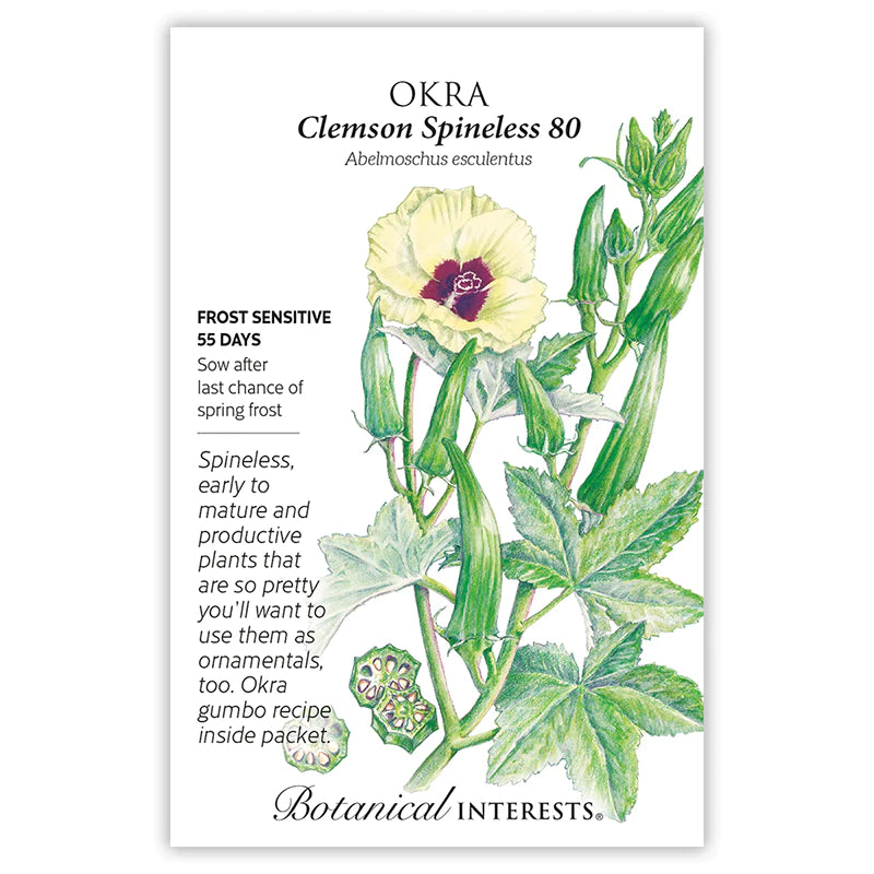 Botanical Interests, Inc. - Okra Clemson Spineless 80 Seeds