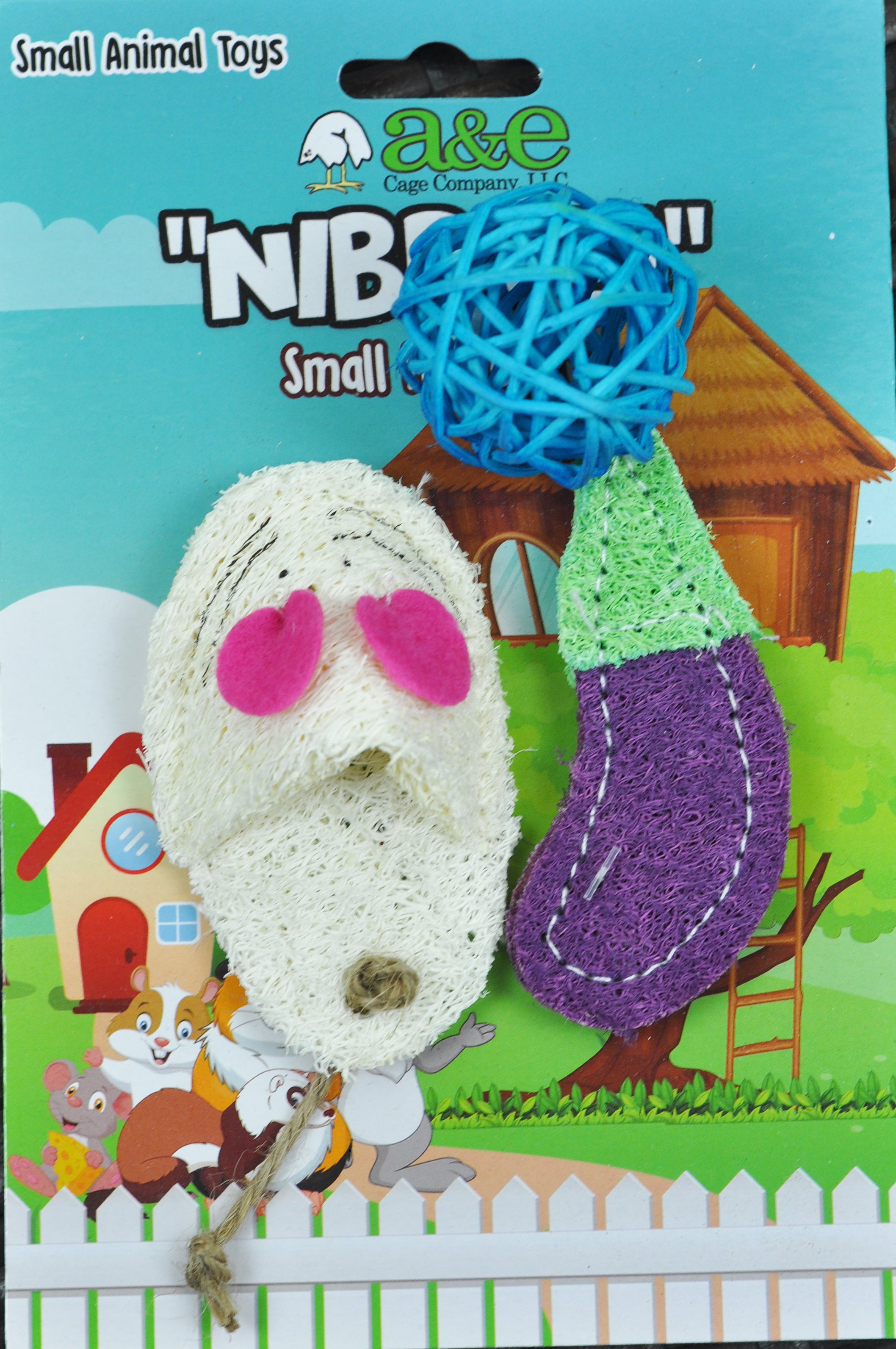 A & E Cage Company - Nibbles Small Animal Loofah Chew Toy, Eggplant, B