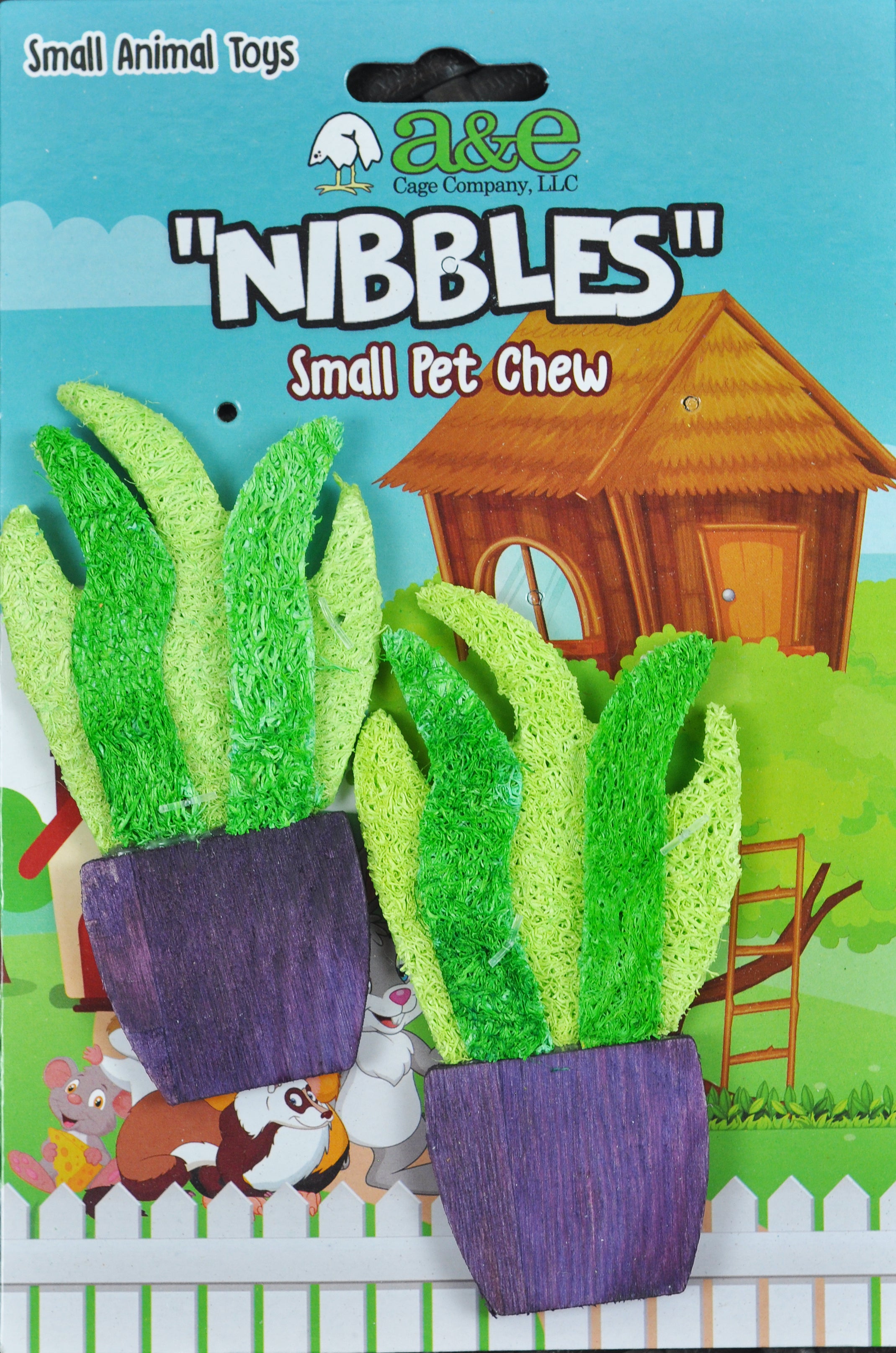A & E Cage Company - Nibbles Small Animal Loofah Chew Toy, Potted Plan