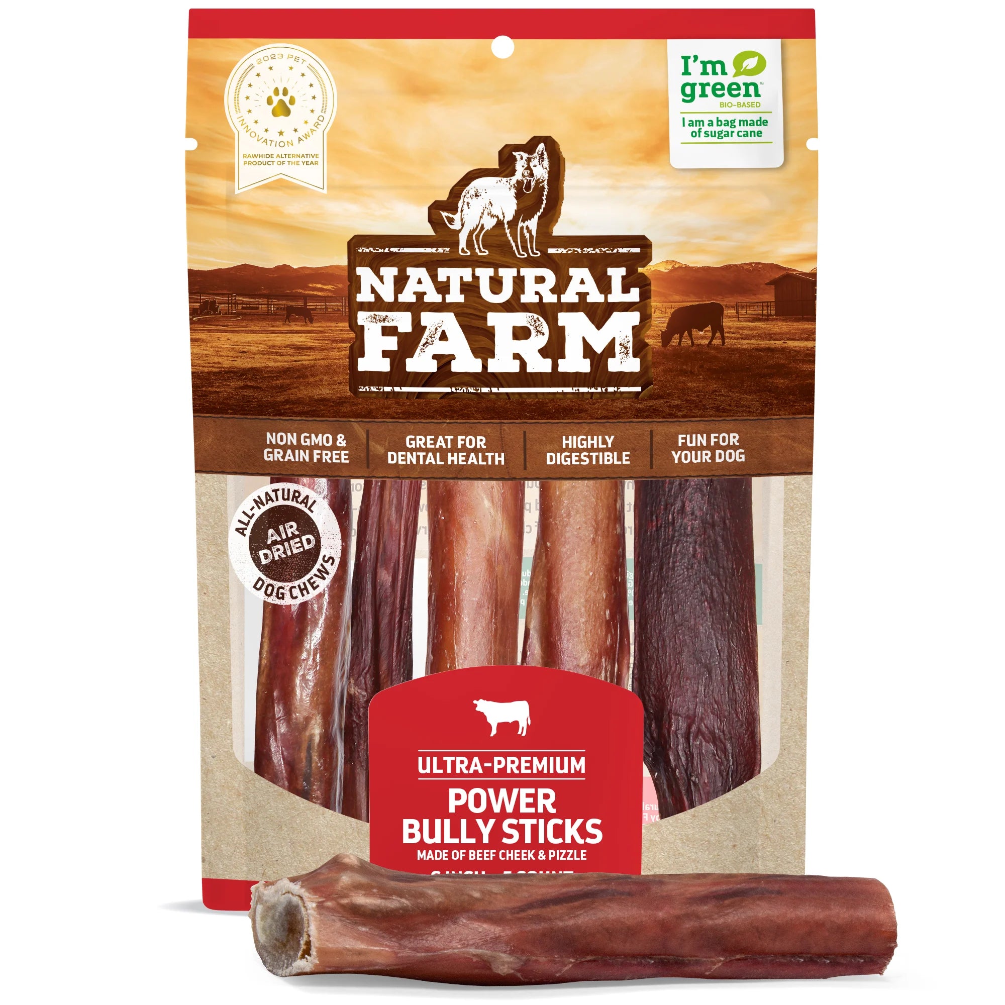 Natural Farm - Power Bully Stick - Beef Cheek Muscle & Beef Pizzle She