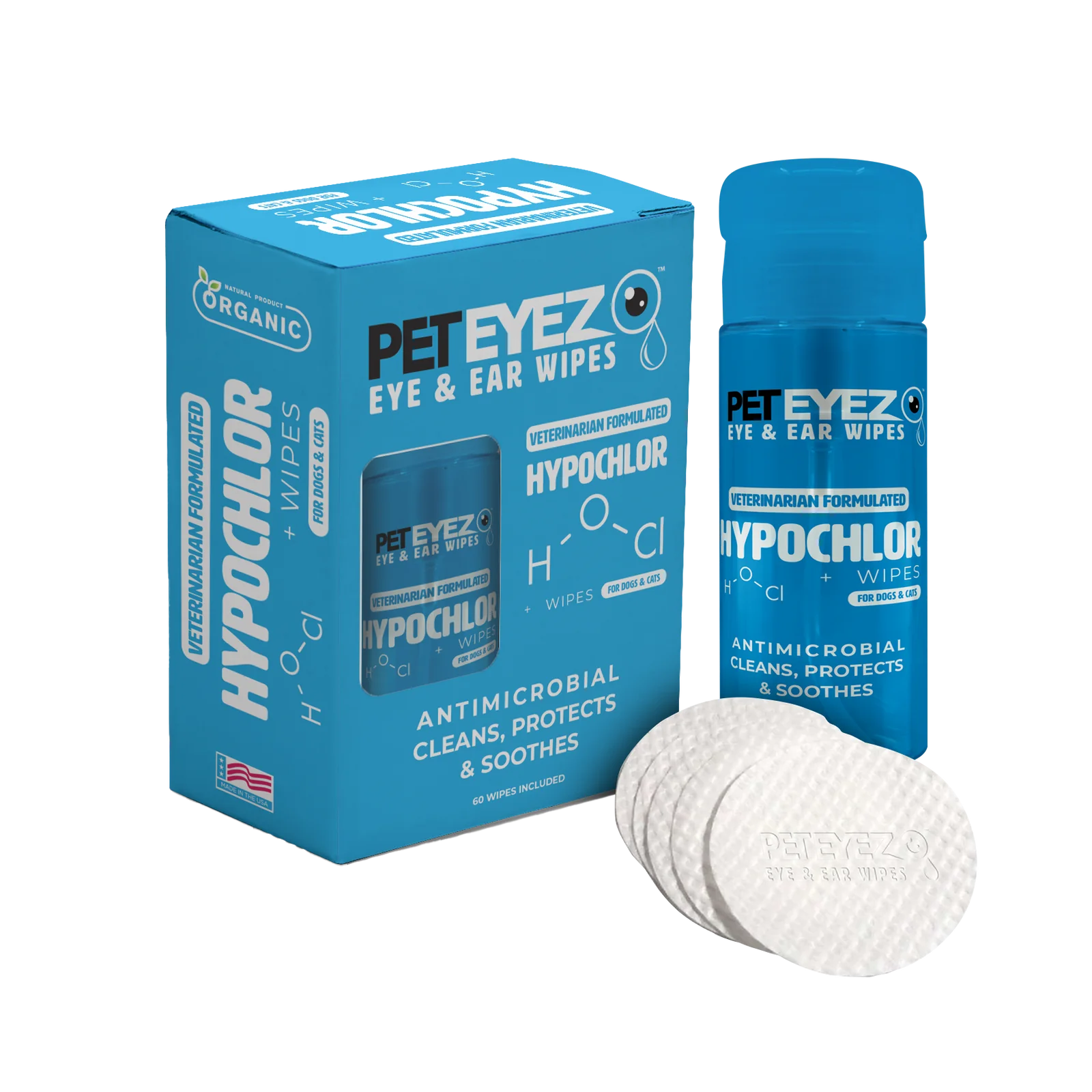 PetEyez - Hypochlor + Eye & Ear Wipes For Dogs & Cats -Antimicrobial