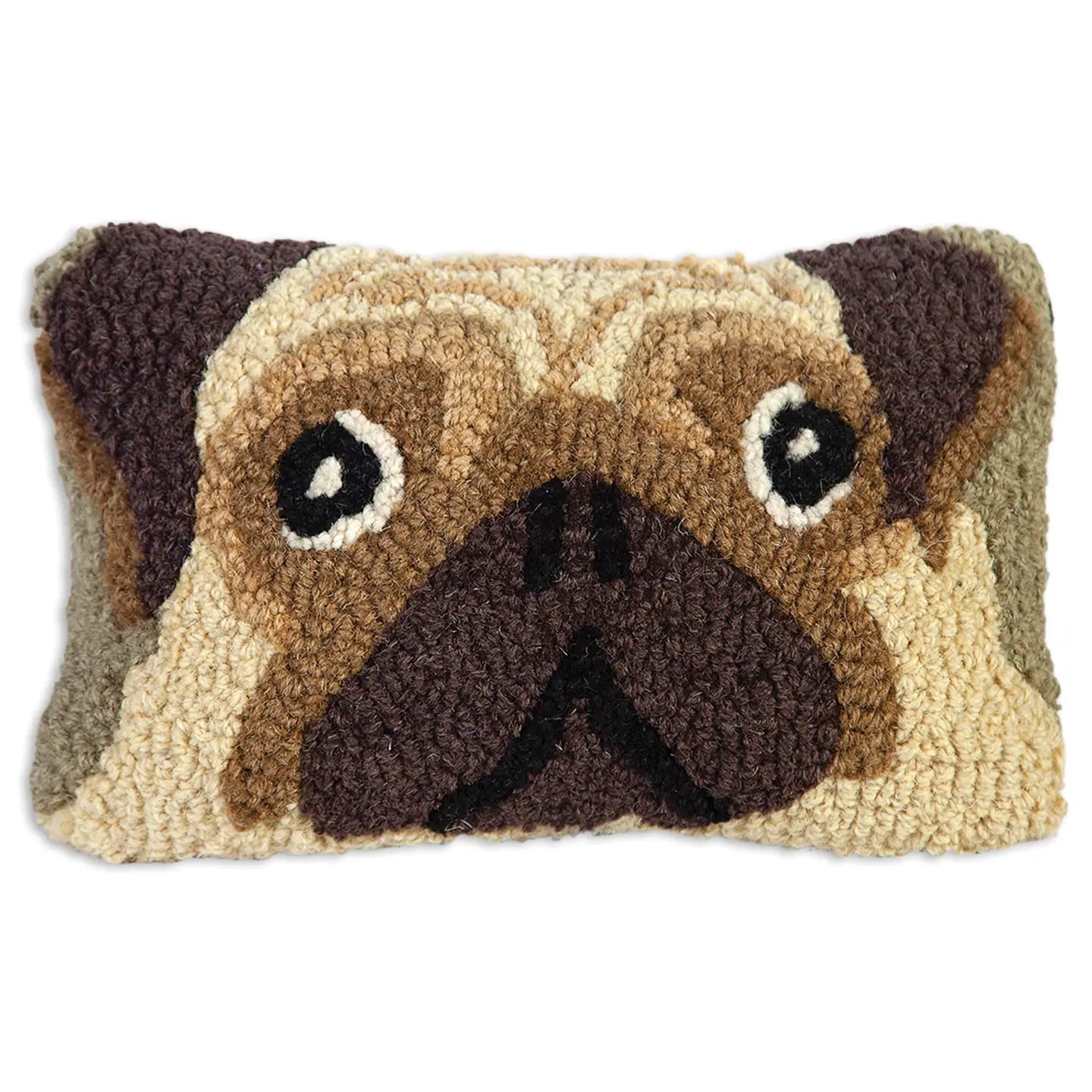 Pillow Hooked Wool Pug